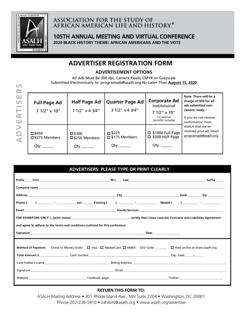 ASALH - The Founders of Black History Month | Advertise Form