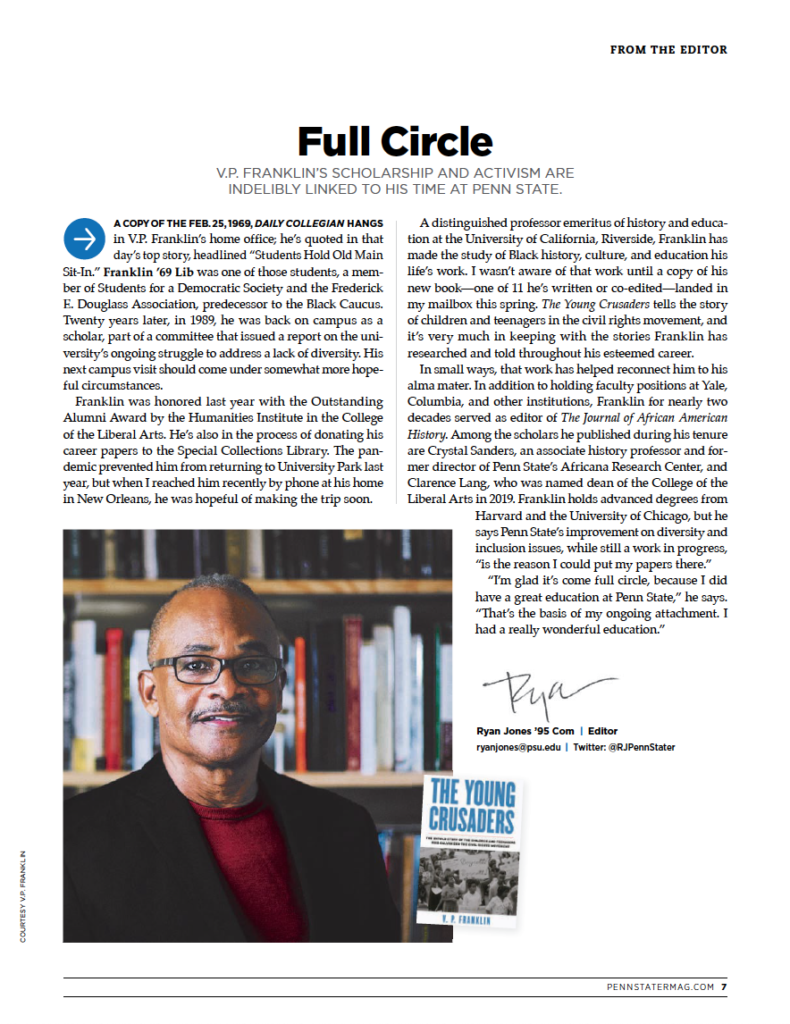 V.P. Franklin Editorial from Alma Mater | ASALH - The Founders of Black ...